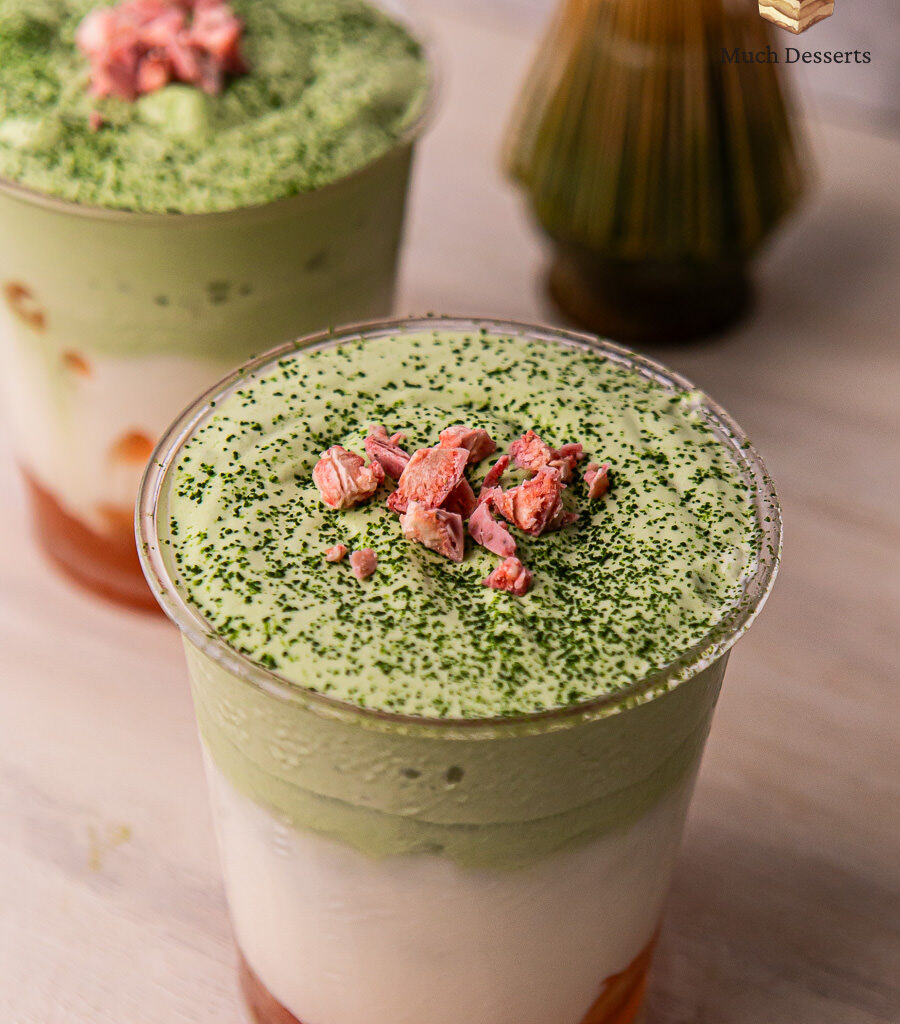 Matcha Cloud Peach Latte - Much Desserts